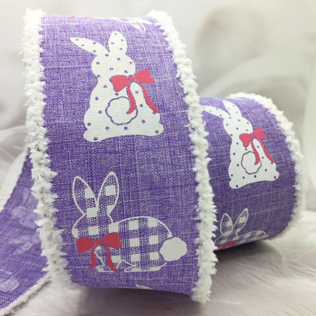 Easter Bunny Ribbon WIRED 2.5", Bunnies Ribbon, Lavender Ribbon, Fuzzy ...