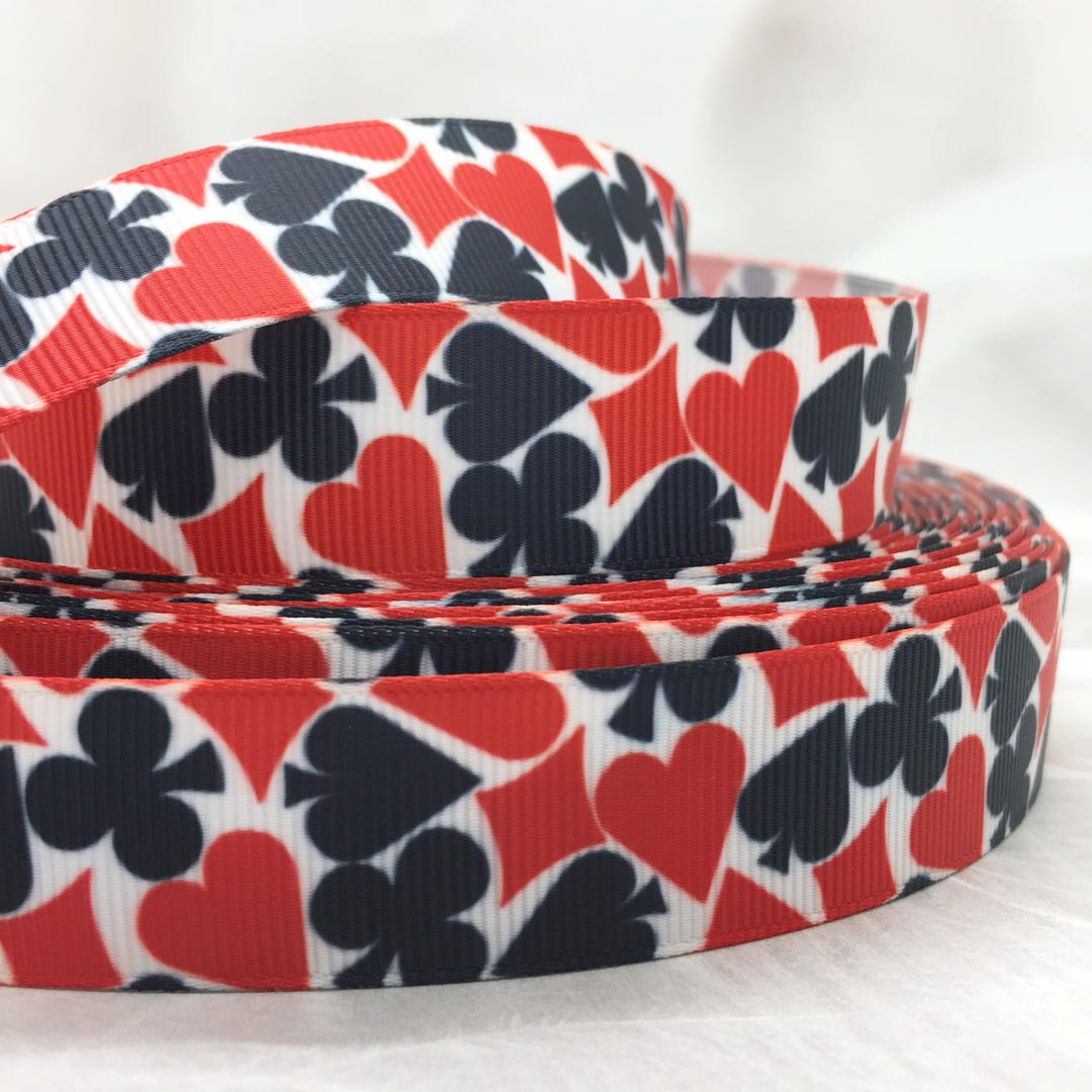 Playing Card Grosgrain Ribbon 7/8" 22mm, Diamonds, Clubs, Spades ...