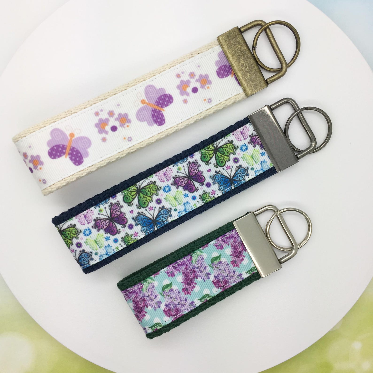 Butterfly Keychain, Butterflies Key Fob, Purple Flower Key Chain ...