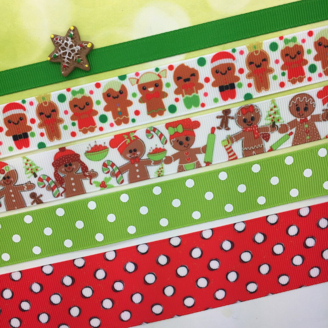 Gingerbread Man Ribbon, Christmas Ribbon, Polka Dot Ribbon, Includes 1 ...
