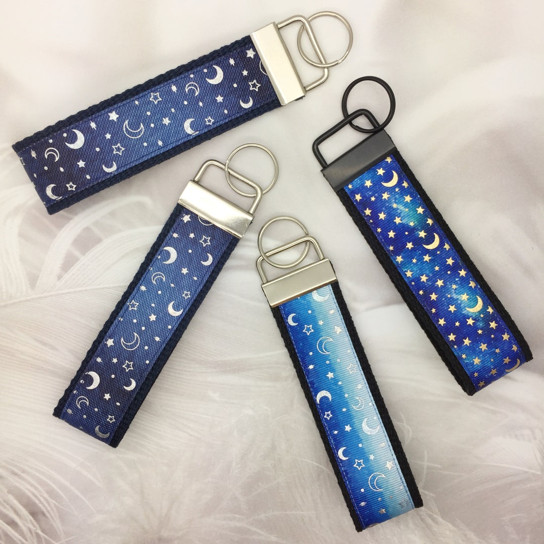 Moon and Star Key Fob, Celestial Keychain, Galaxy Key Chain Wristlet ...