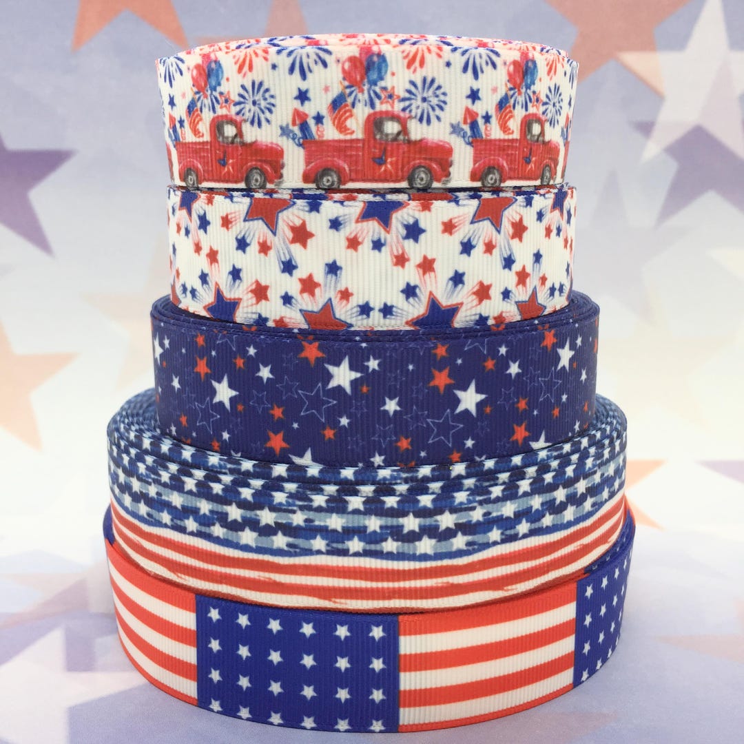 Patriotic Ribbon 7/8" 22mm, American Flag Ribbon, Star Ribbon, July 4th ...