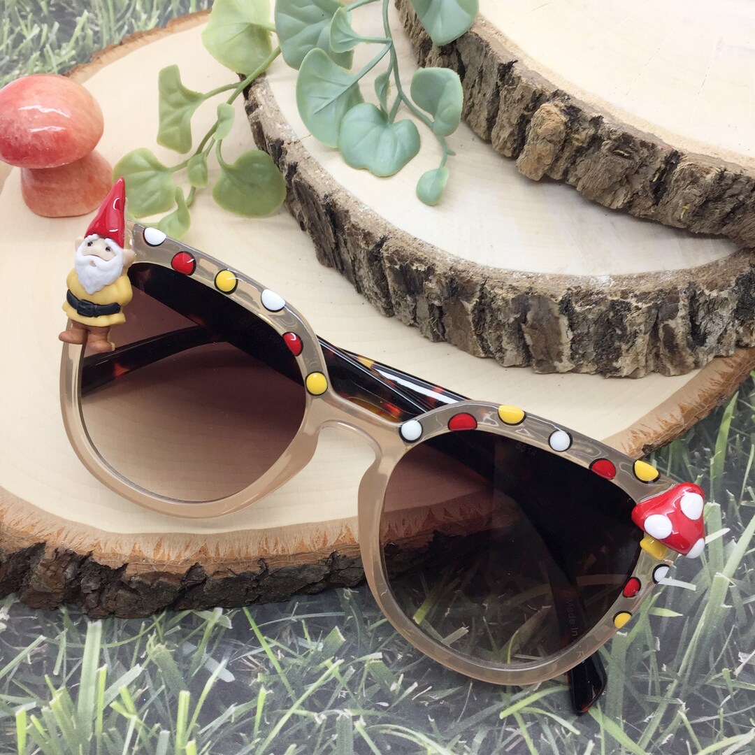 Gnome Sunglasses for Adults, Mushroom, Hand Painted Polka Dots, Gnomes ...