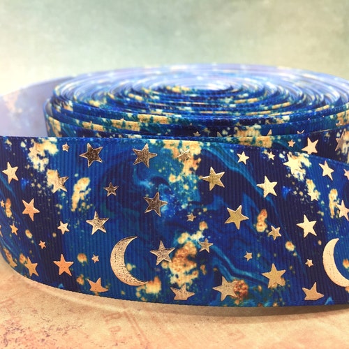 Moon and Stars Foil Grosgrain Ribbon 1 25mm Hair Bow - Etsy
