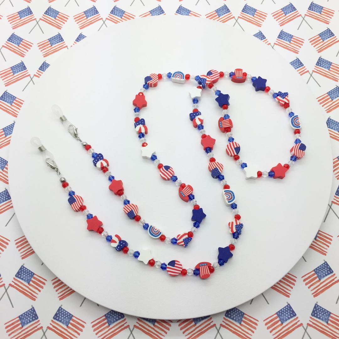 Patriotic Eyeglasses Necklace, 4th of July Eyeglass Chain, Sunglasses ...