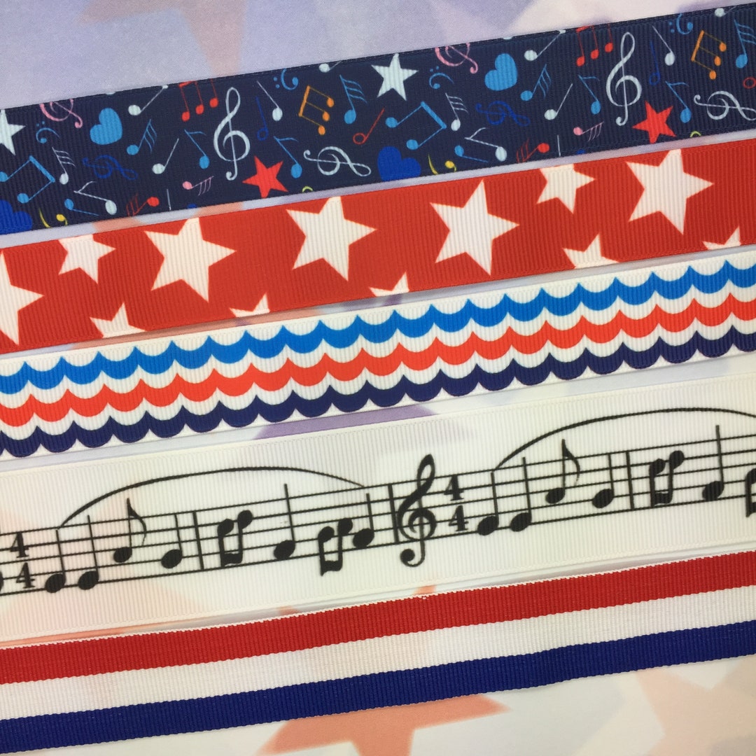 Patriotic Ribbons, Music Note Ribbon, Star Ribbon, 1 Yard of Each 5 ...