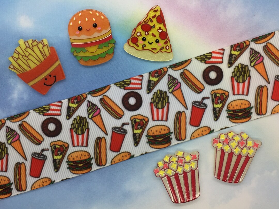 Food Grosgrain Ribbon 1 1/2 38mm, Hamburger, Pizza, Popcorn, Fries ...