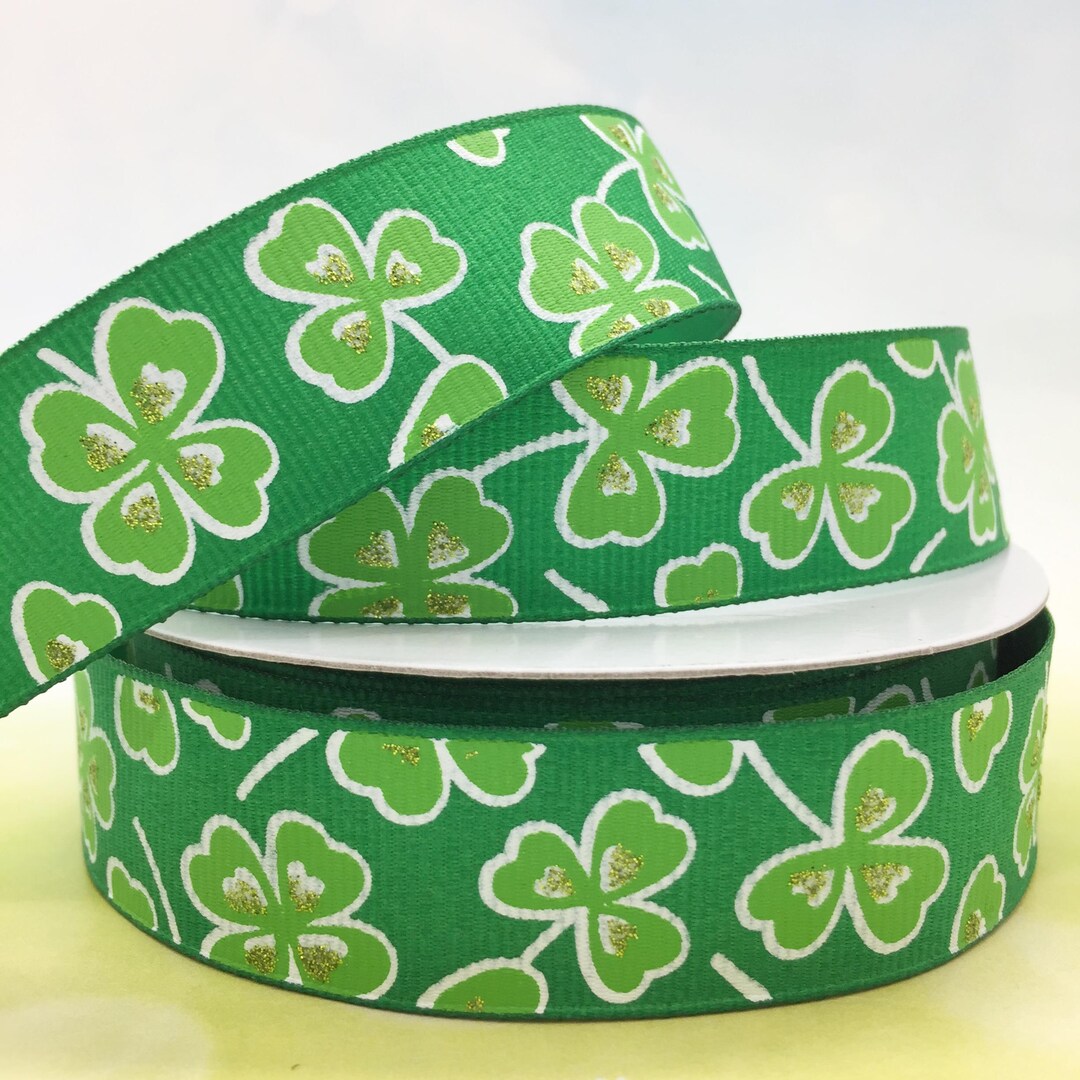 Shamrock Ribbon, St Patrick's Day Ribbon, Grosgrain Ribbon 7/8" 22mm, 5 ...