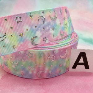 Moon and Stars Foil Grosgrain Ribbon 1 25mm, Hair Bow Ribbon, Sold by ...