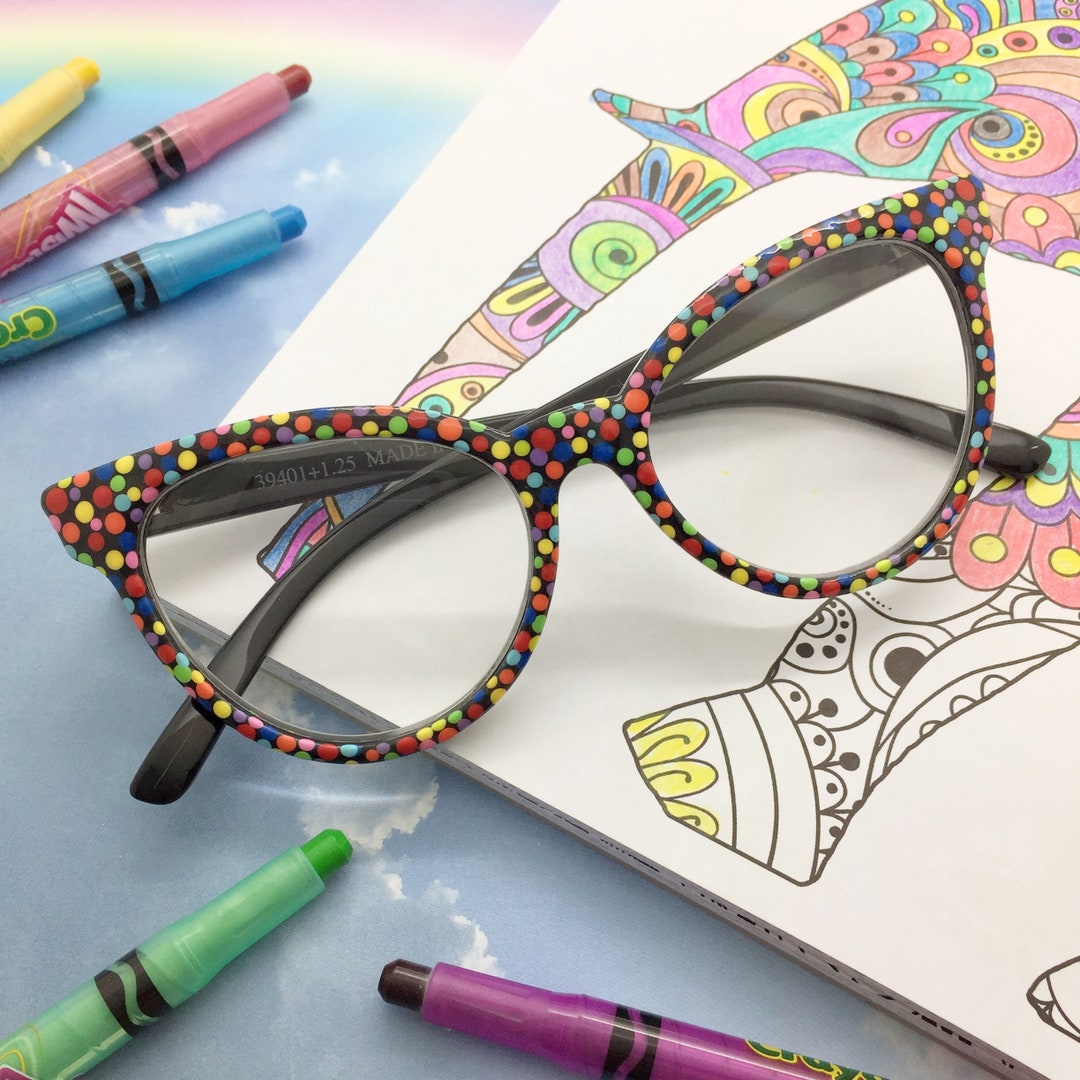 Hand-painted Polka Dot Cat Eye Reading Glasses - Etsy