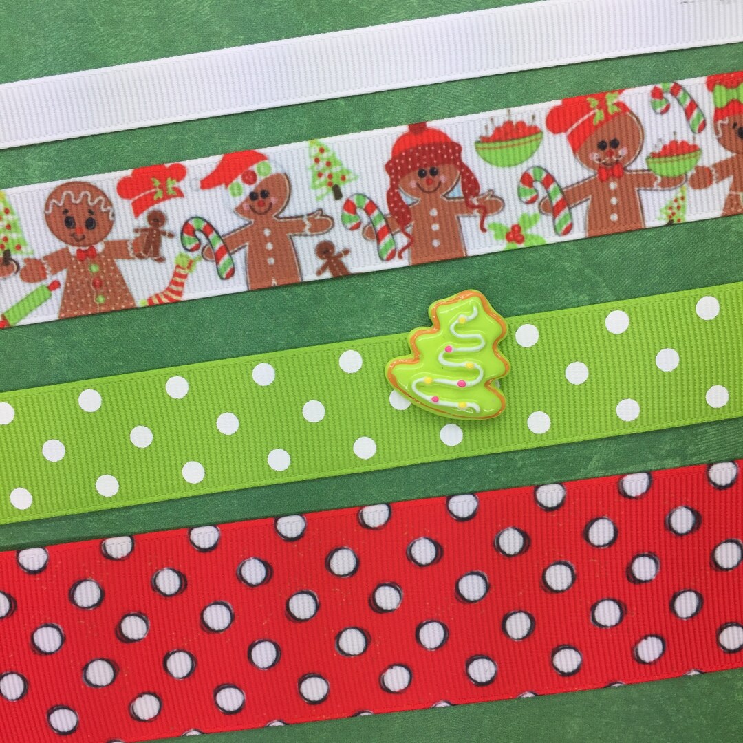 Gingerbread Man Ribbon, Polka Dot Ribbon, White Ribbon, Includes 1 Yard ...