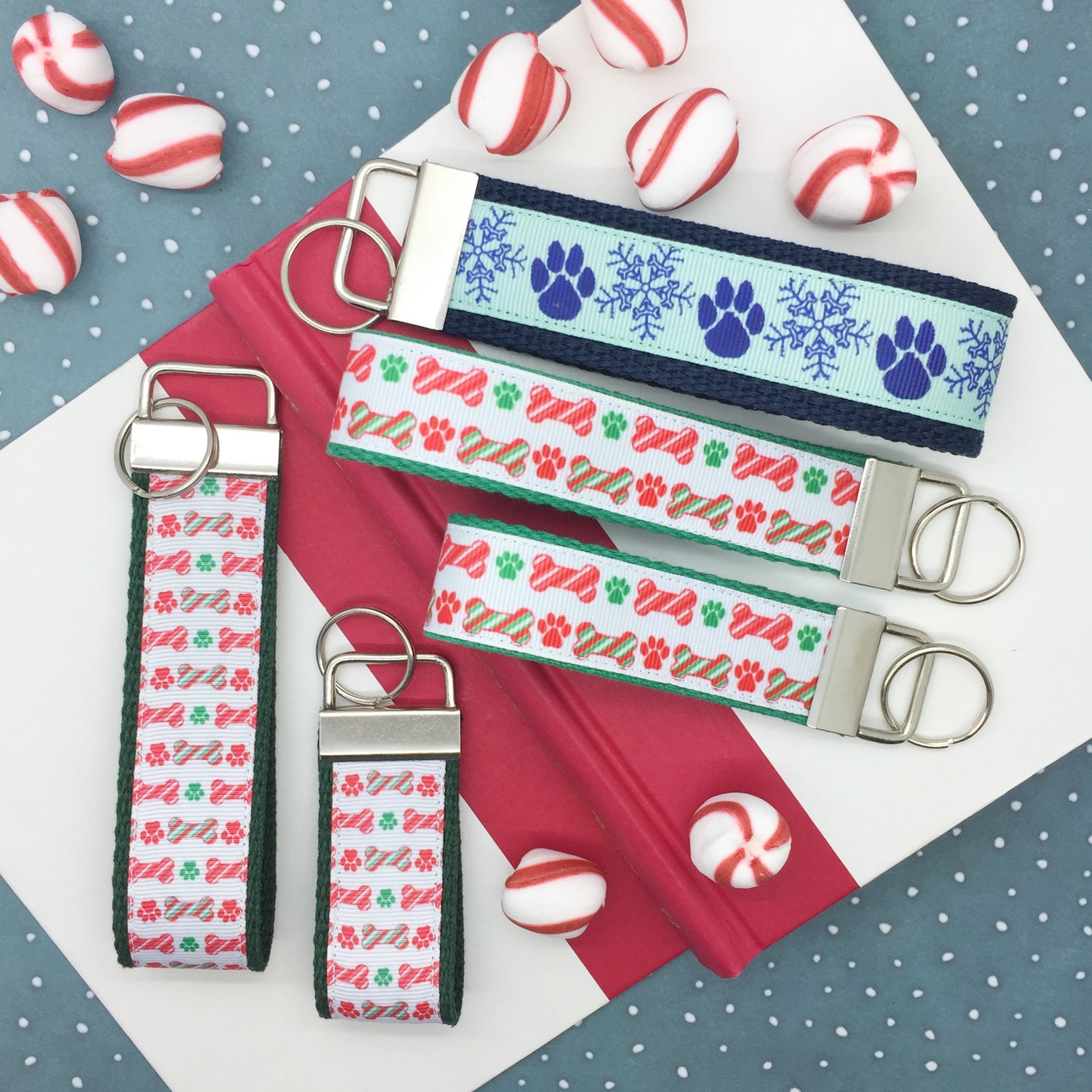 Christmas Dog Bone Key Fob, Paw Print Keychain, Snowflake Key Chain ...