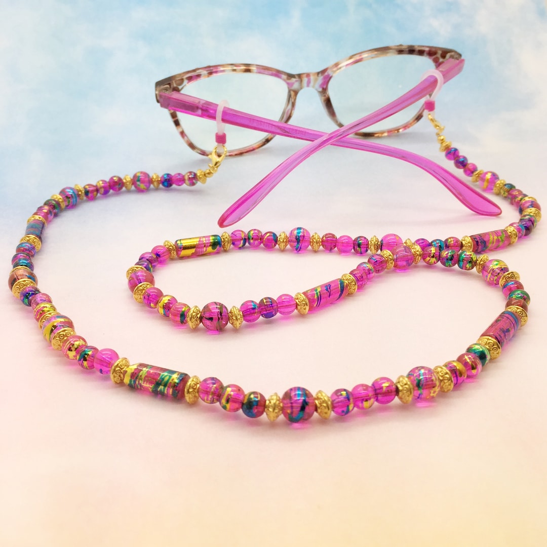 Pink Reading Glasses Chain, Eyeglass Necklace, Eyeglasses Holder, Mask ...