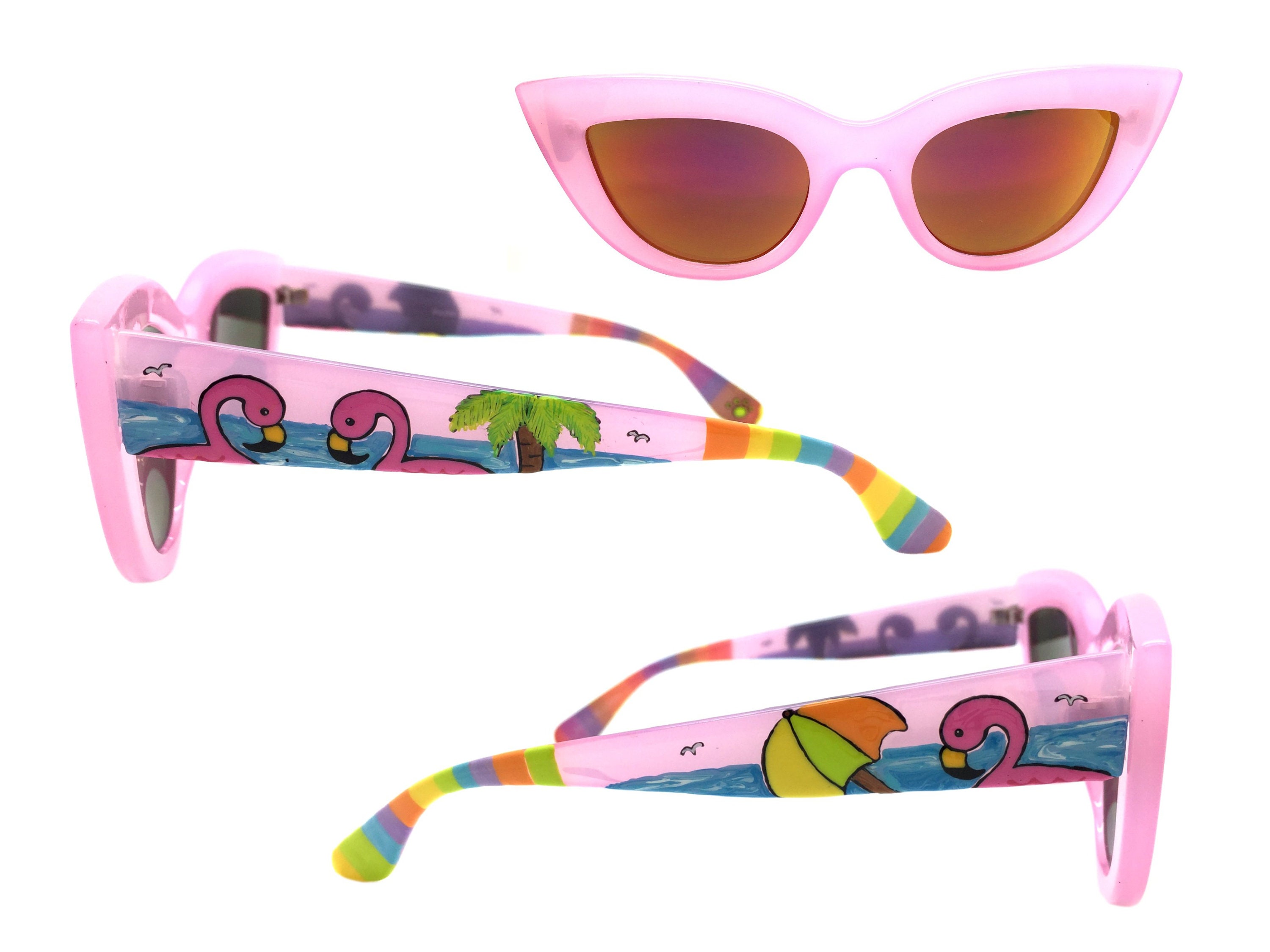 Flamingo Sunglasses Cat Eye Sunglasses Pink Sunglasses Hand Etsy