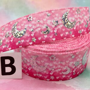 Moon and Stars Foil Grosgrain Ribbon 1 25mm, Hair Bow Ribbon, Sold by ...