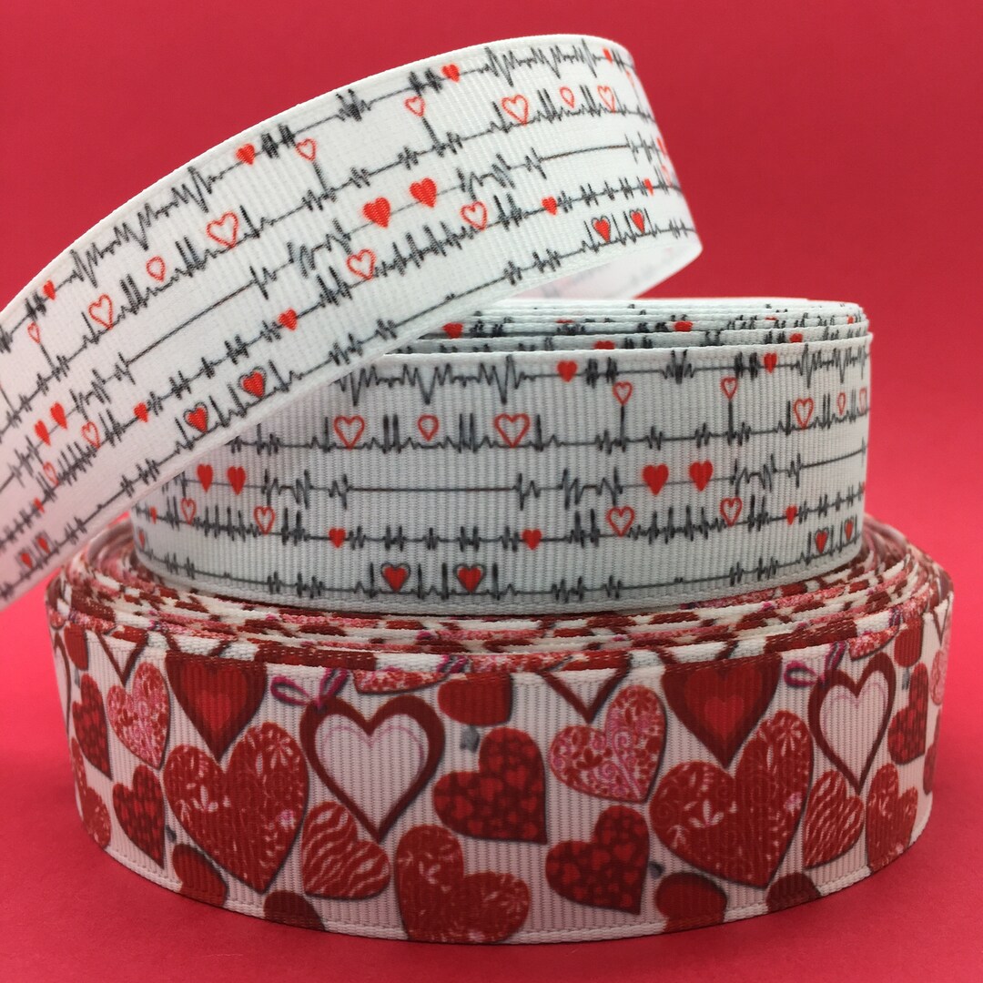 Red Heart Grosgrain Ribbon 1" 25mm, Heartbeat Ribbon, Gift for Nurse ...