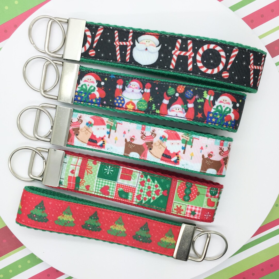 Christmas Keychains, Santa Keychain, Holiday Keyring, Handmade Key Fob ...