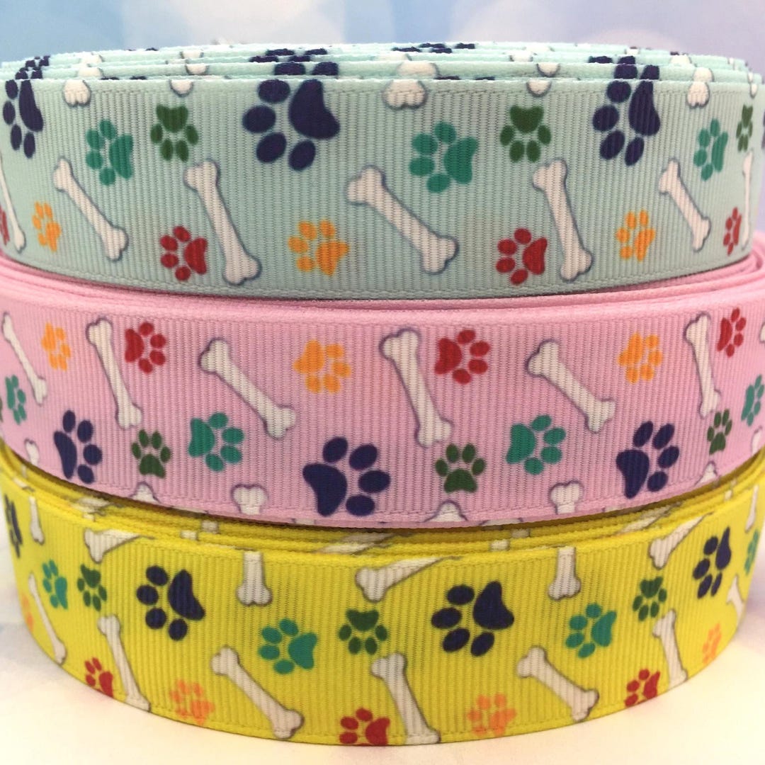 Rainbow Paw Print Grosgrain Ribbon 7/8" 22mm, Dog Bone Ribbon for ...