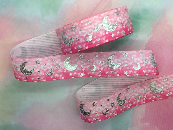 Moon and Stars Foil Grosgrain Ribbon 1 25mm Hair Bow | Etsy