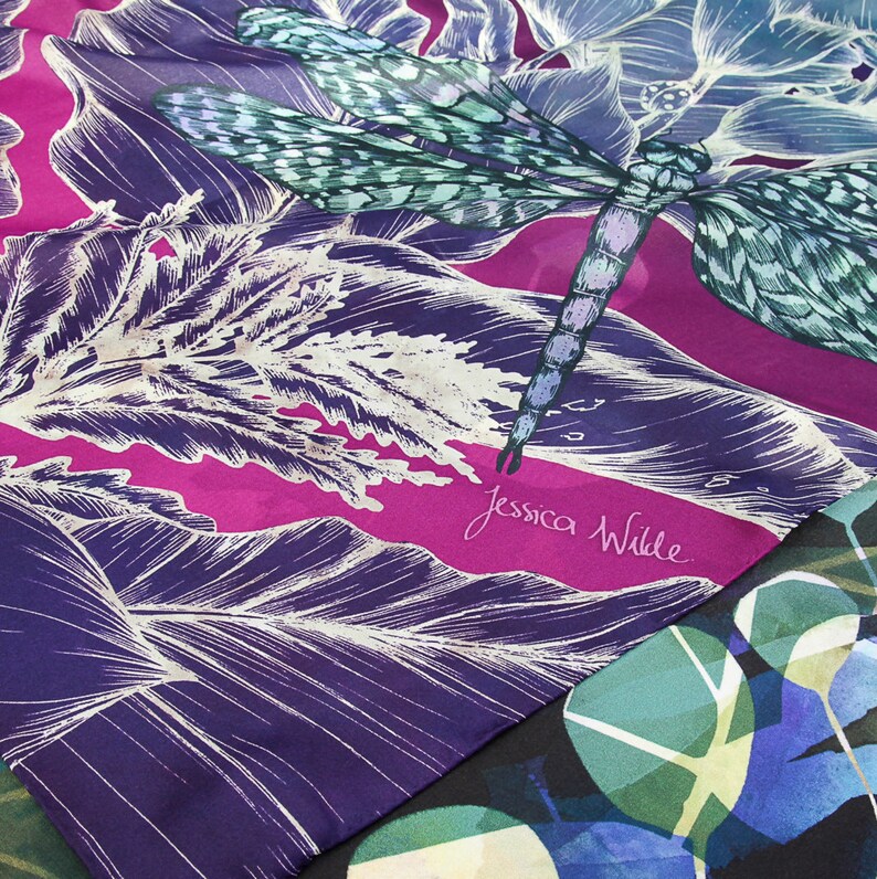 Dragonfly Lily Luxury Silk Scarf Fuchsia - Etsy