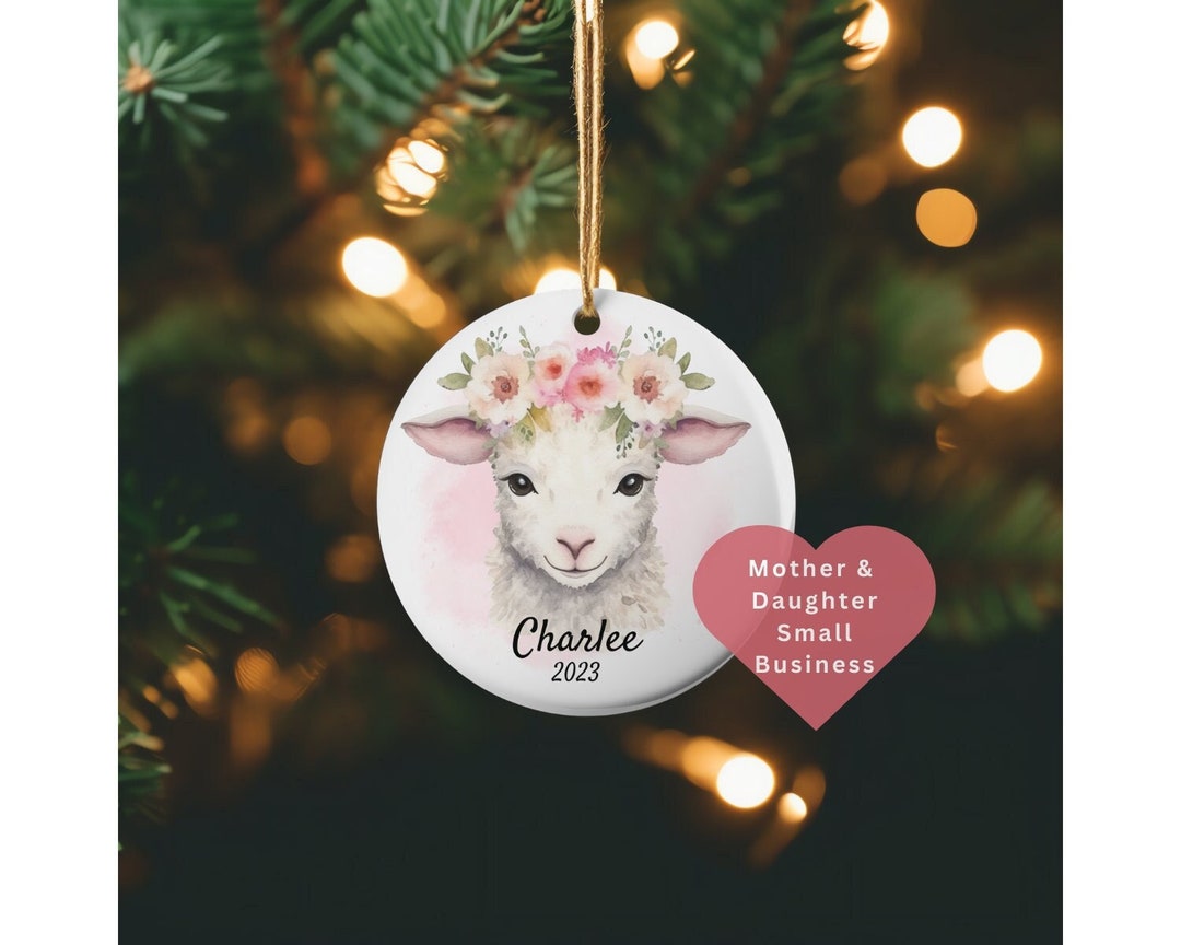 Personalized Lamb Ornament: Pink Ceramic Baby's First Christmas - Etsy