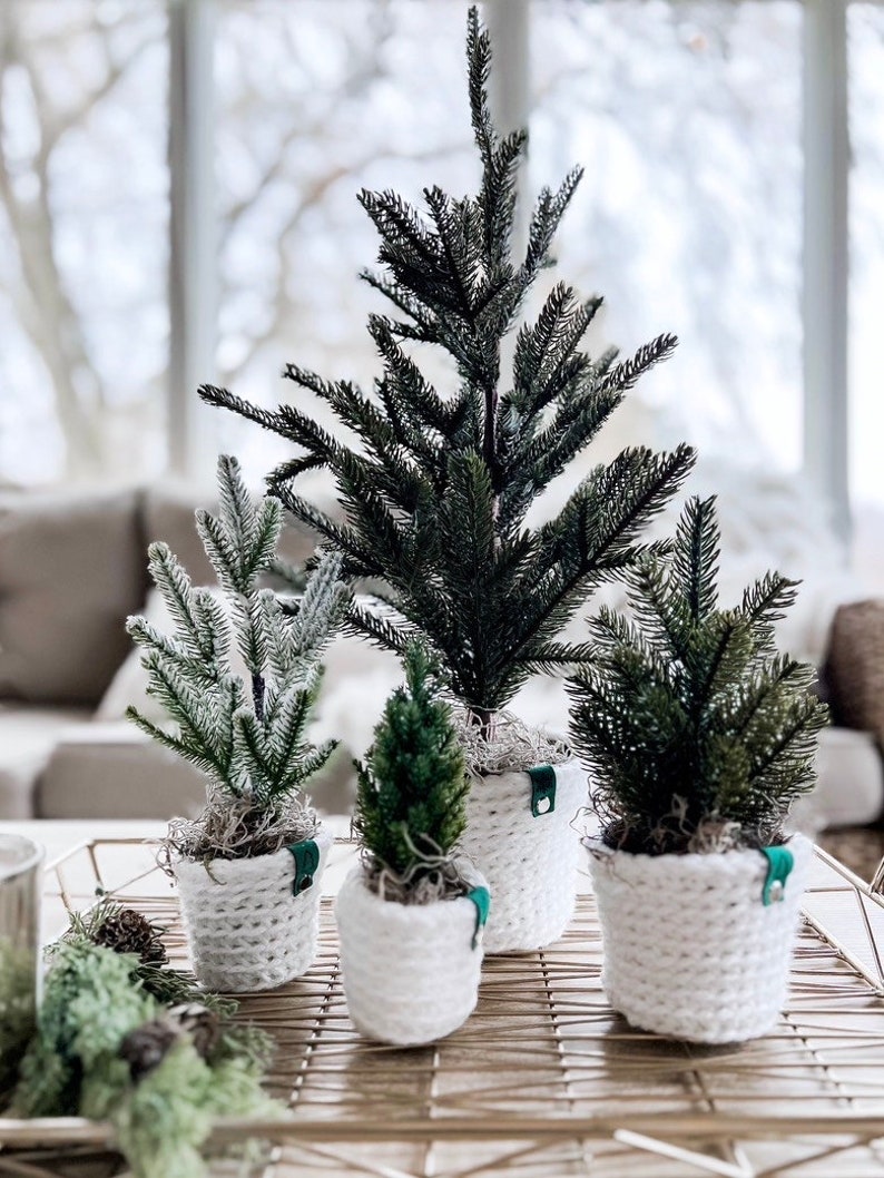 Faux MINI PINE TREE Plant With Crochet Planter Sleeve - Etsy