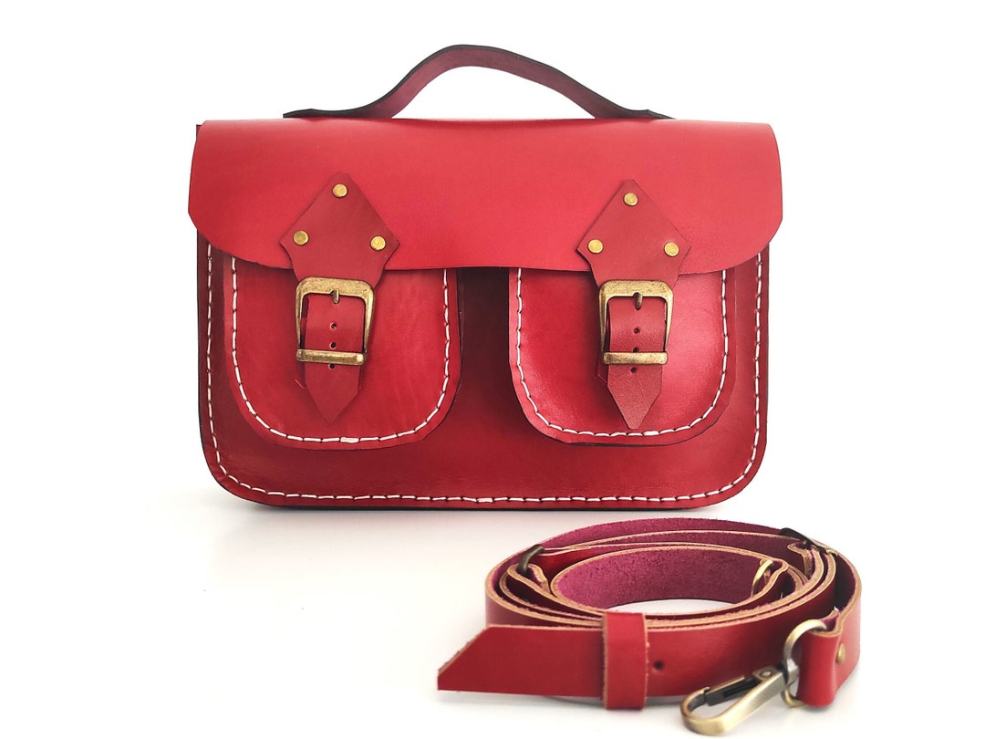 Handmade Red Leather Messenger Bag - Etsy