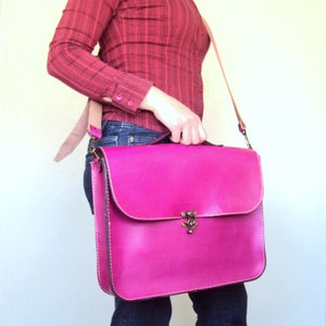Magenta Pink Leather Laptop Bag fuchsia Leather briefcase - Etsy