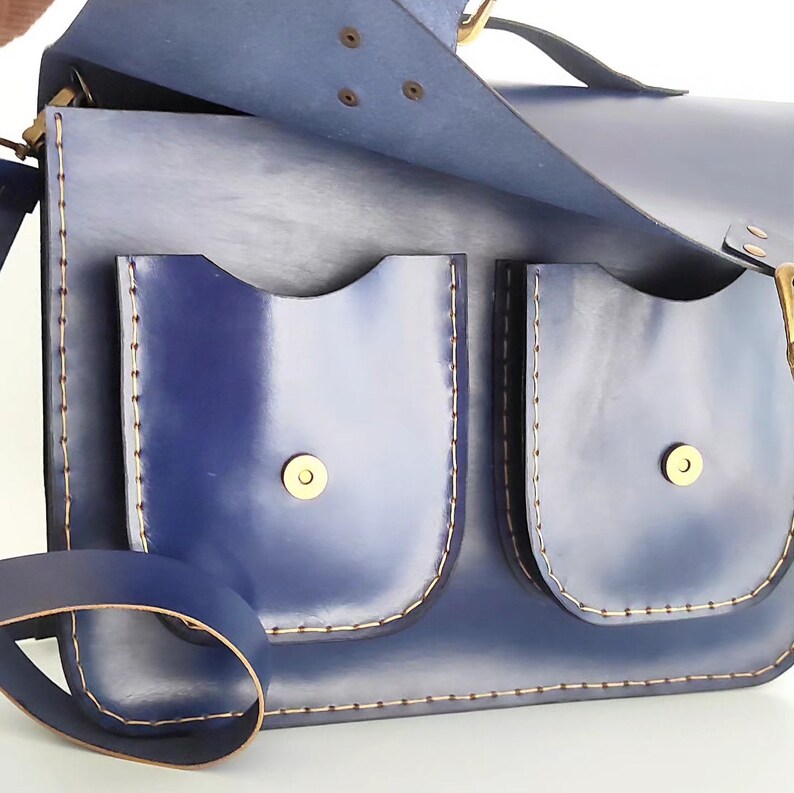 Blue Leather Laptop Bag, Leather Briefcase, Blue Crossbody Bag ...