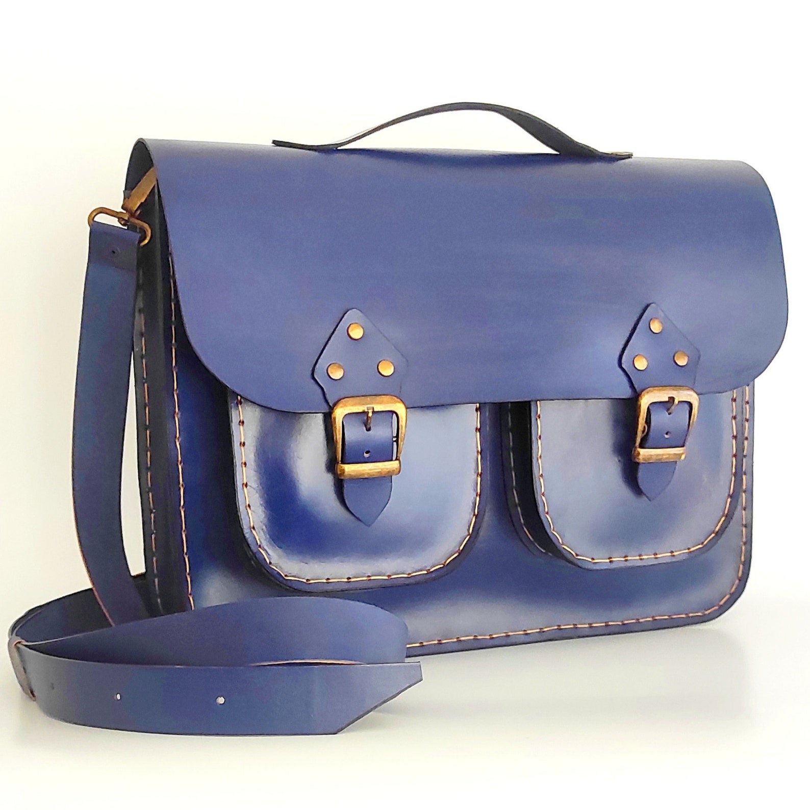 Blue Leather Laptop Bag, Leather Briefcase, Blue Crossbody Bag ...