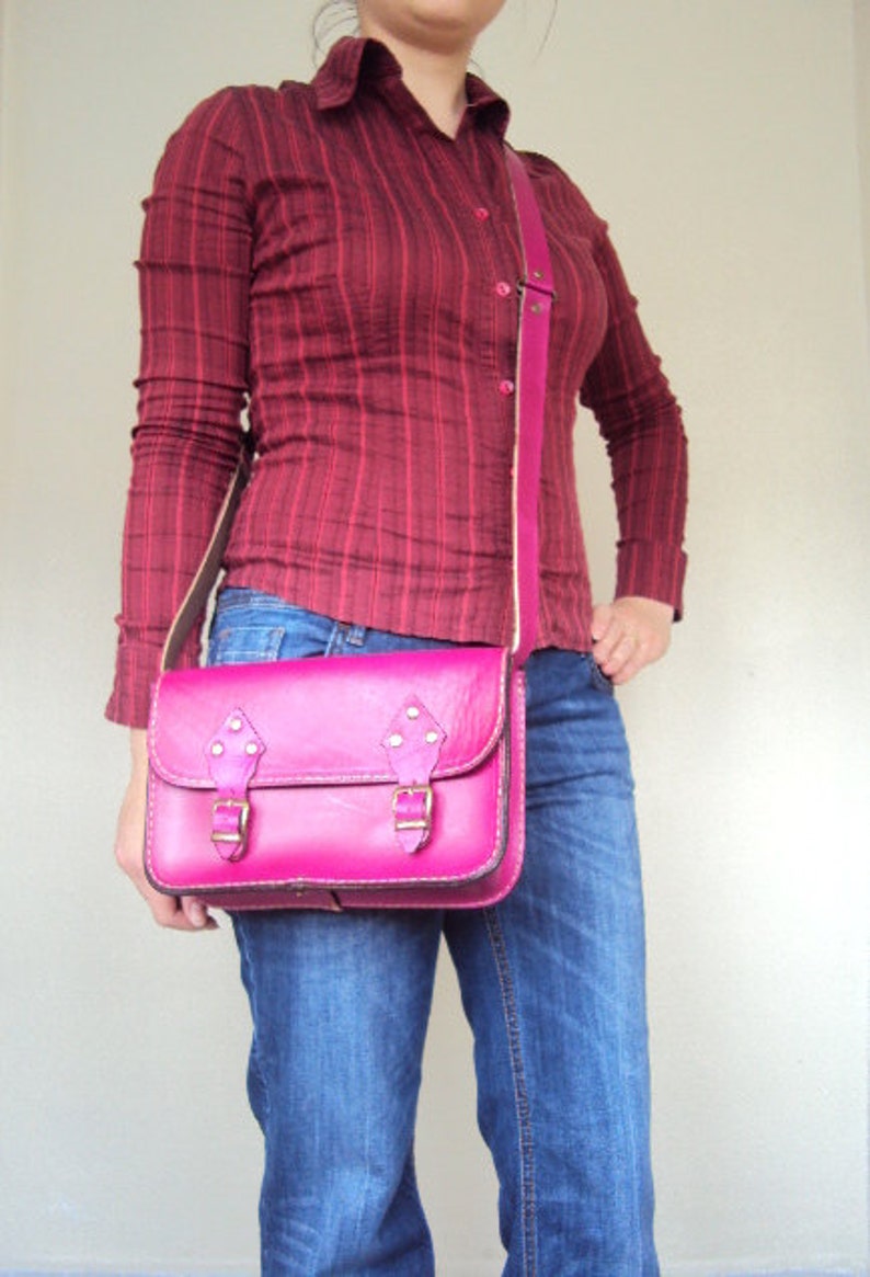Magenta Pink Messenger Bag medium for Men for Women unisex - Etsy