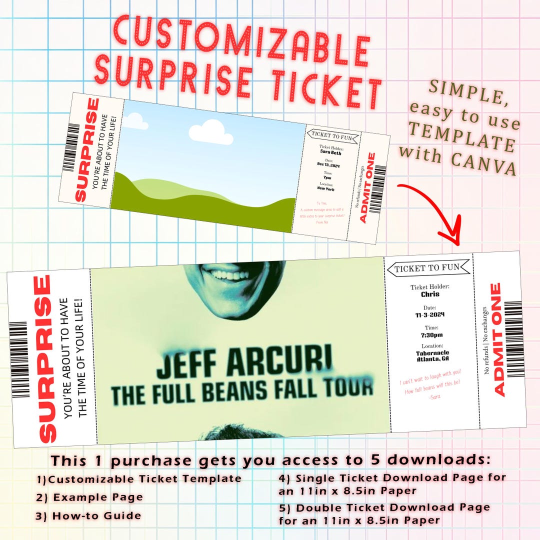 Customizable Surprise Ticket Template | Printable Concert & Theatre ...