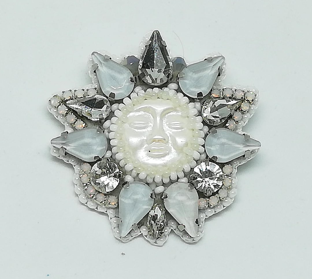 Silver White Face Brooch - Bead Embroidery Pin - Rhinestones Brooch Pin ...