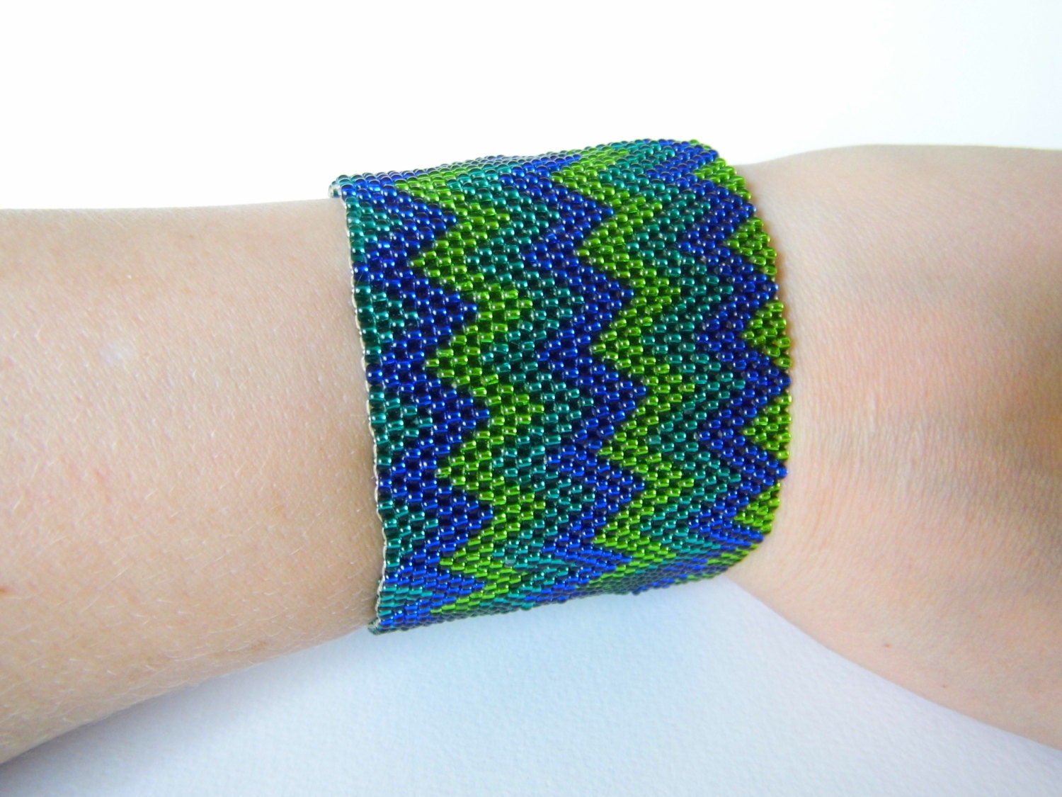 Beaded Blue Green Cuff Bracelet With Magnetic Clasp - Etsy