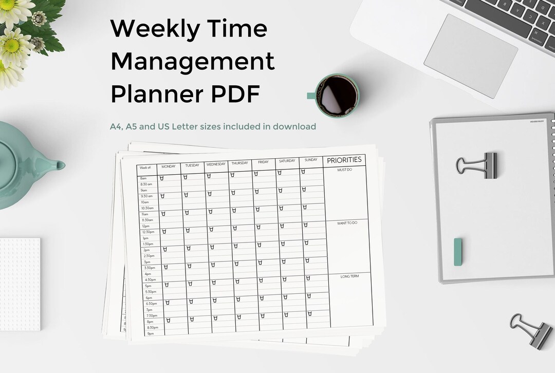 Weekly Time Management Planner PDF Printable | Weekly Schedule ...