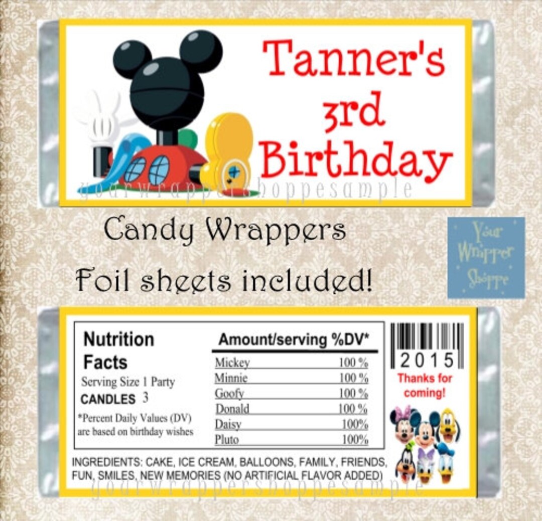 Mickey Mouse Clubhouse Inspired Candy Bar Wrappers With Foil Sheets ...