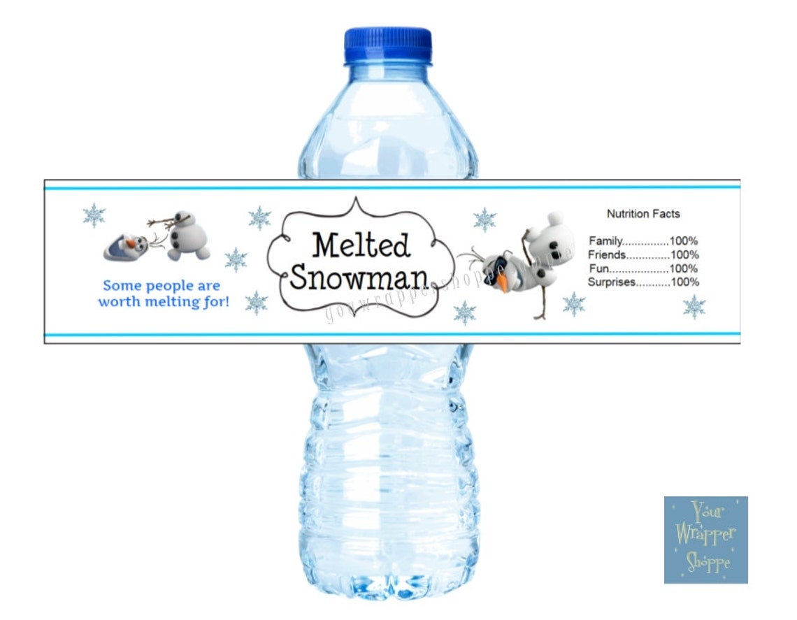 WATERPROOF VINYL Melted Snowman Water Bottle Labels Personalized ...