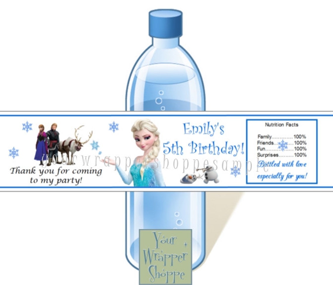 20 Frozen Water Bottle Labels Personalized Party Favors VINYL - Etsy