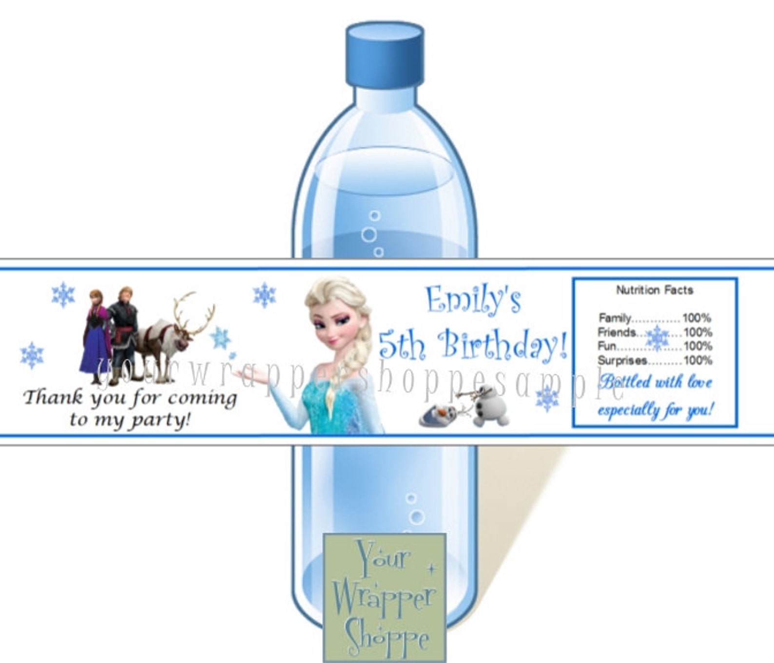 20 Frozen Water Bottle Labels Personalized Party Favors VINYL ...