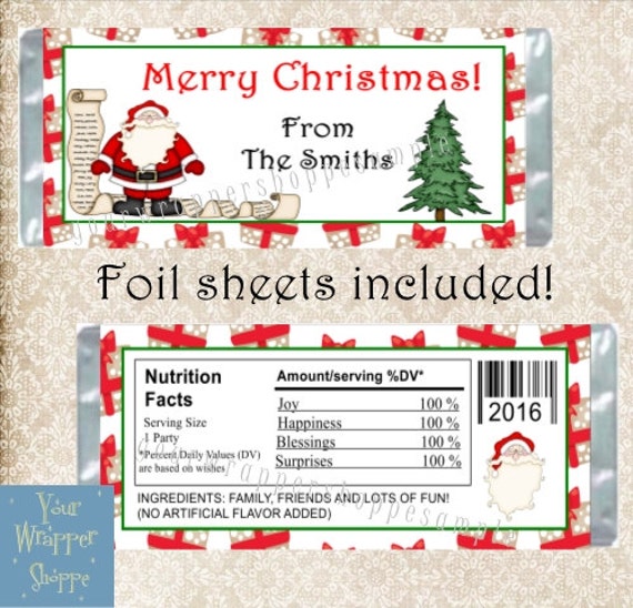 CHRISTMAS SANTA Party Candy Bar Wrappers With Foil Sheets - Etsy