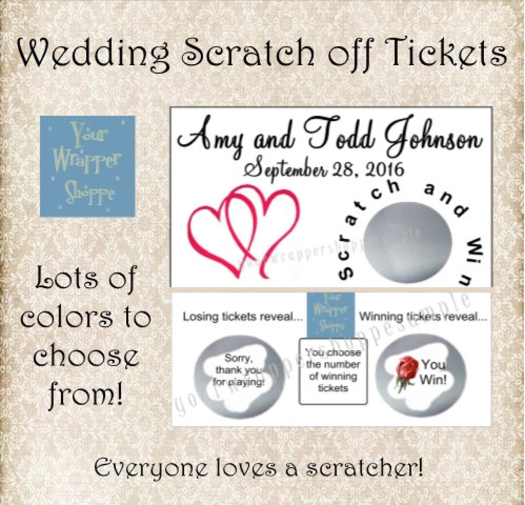 Double Hearts Wedding Game Scratch off Tickets Game Personalized Favors ...