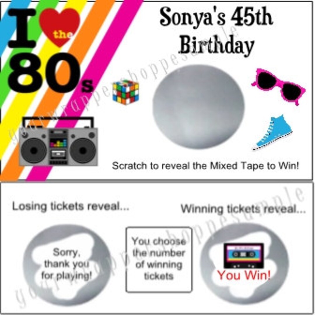 RETRO I Love the 80's Scratch off Tickets Game Personalized Party ...
