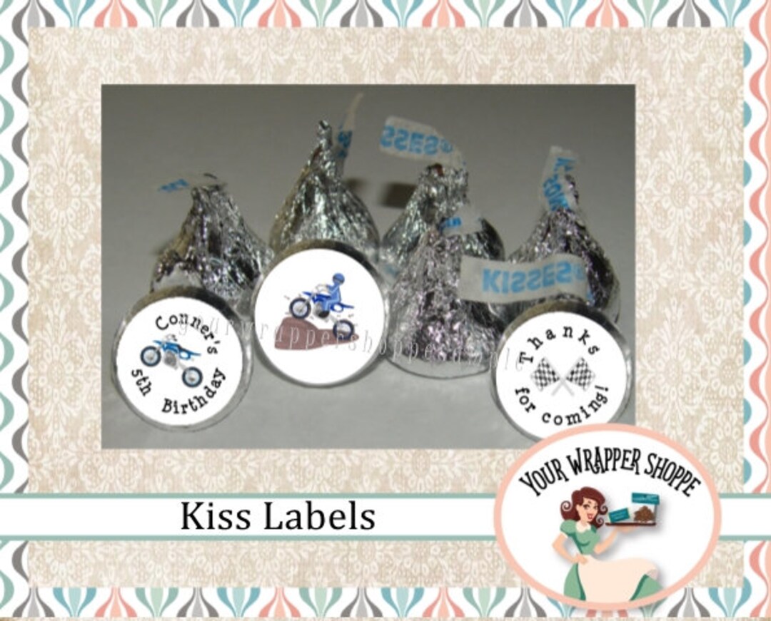Dirt Bike or Quad Inspired Party Favors Kiss Labels Stickers Supplies ...