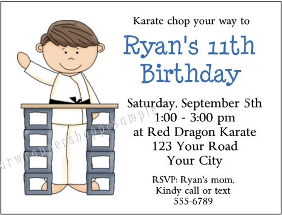 Personalized Karate Kids Birthday Party Invitations or Thank - Etsy