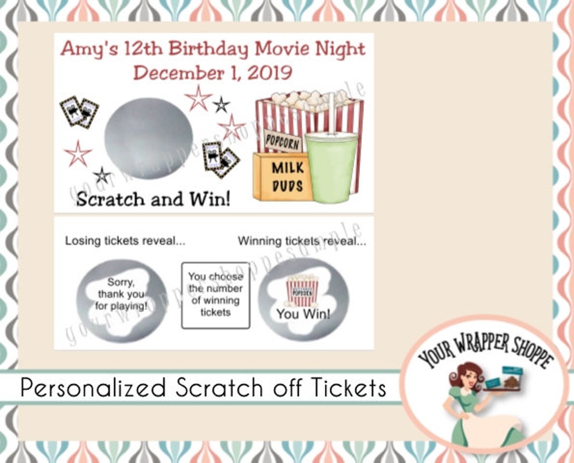 MOVIE NIGHT Party Game Scratch off Tickets Game Personalized Favors ...
