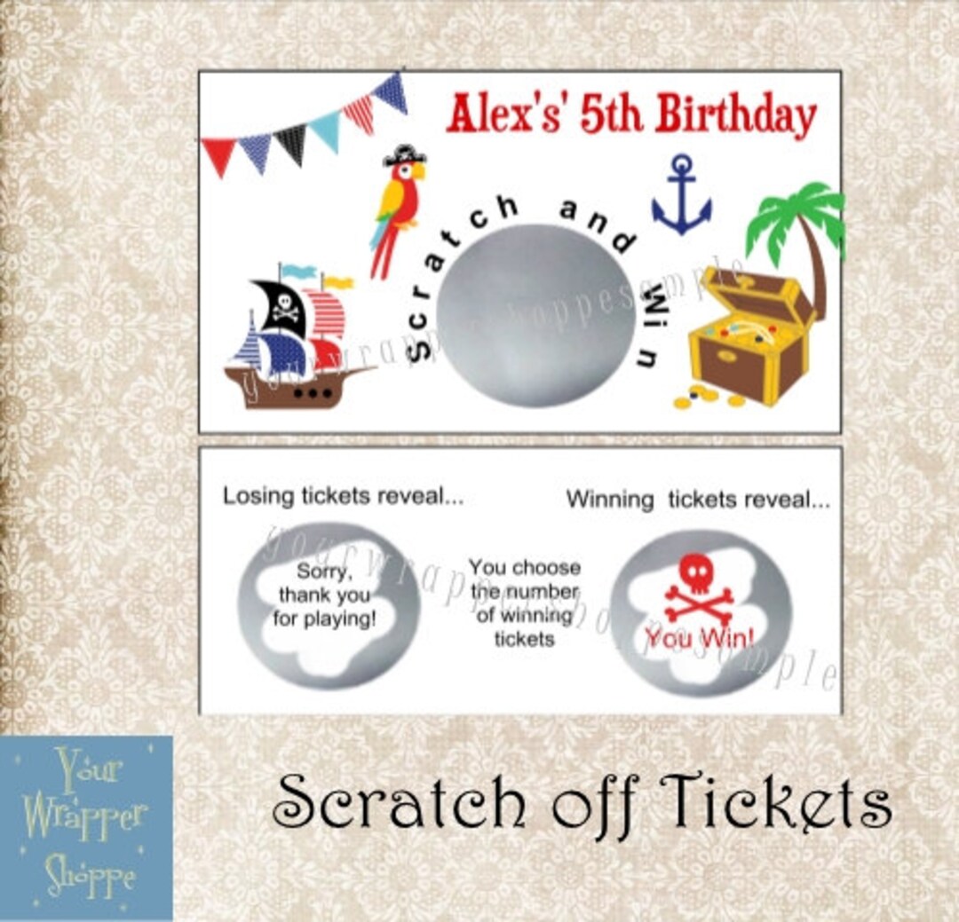 PIRATE AHOY MATEY Birthday Party Scratch off Lottery Style Tickets Game ...