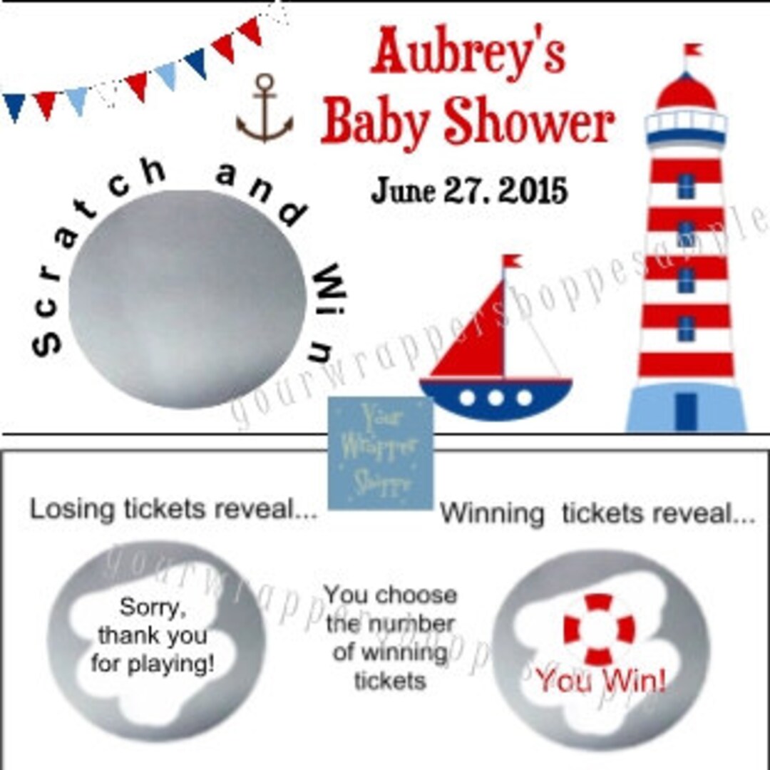NAUTICAL SAILOR Baby Shower Party Game Scratch off Tickets Game ...