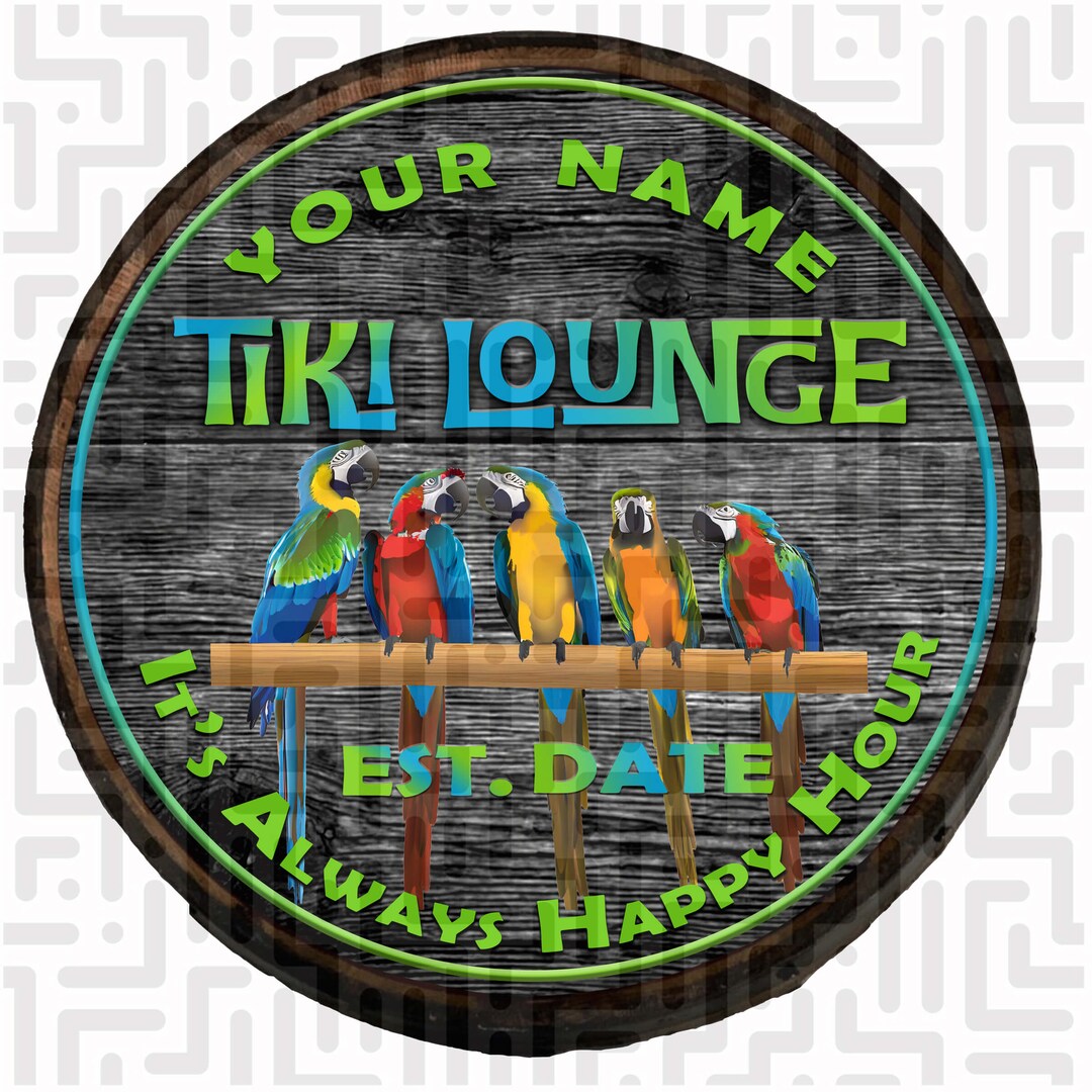 Wooden Barrel End Customized Tiki Lounge - Flock of Macaw's Happy Hour ...
