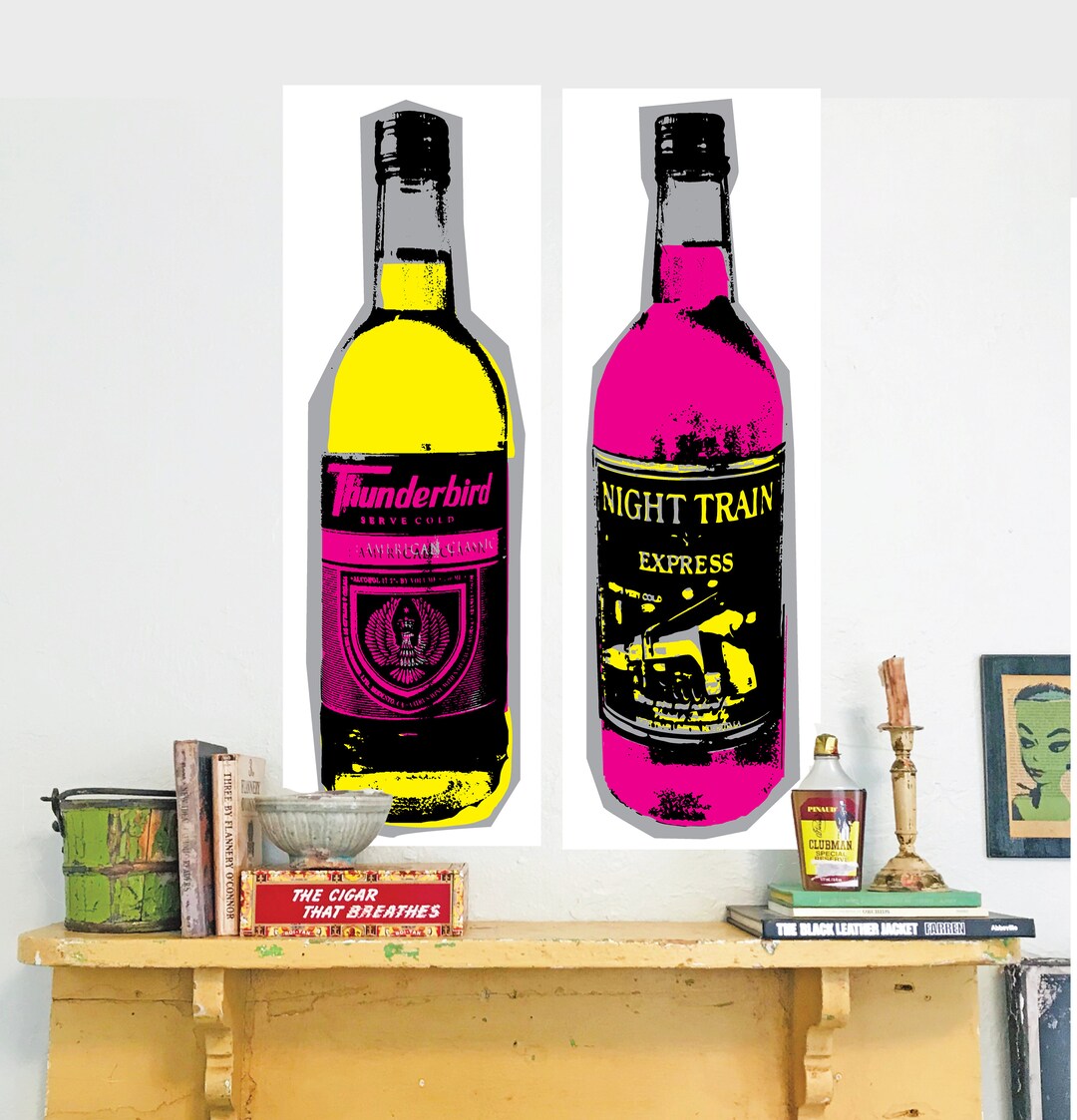 Night Train/ Thunderbird /set of 2 / 12x36 Each / Liquor Art / Art ...