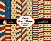 Items similar to Stars & Stripes - Digital Background Paper vintage ...